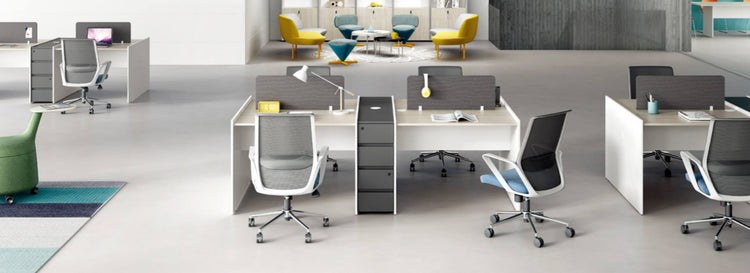 Vee Linear Desk with Shared Pedestal - Modern Minimalist Workstation