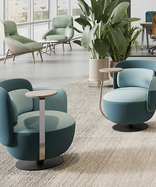 Eva Collaborative Auto-Return Armchair | Comfort & Style in Green or Blue