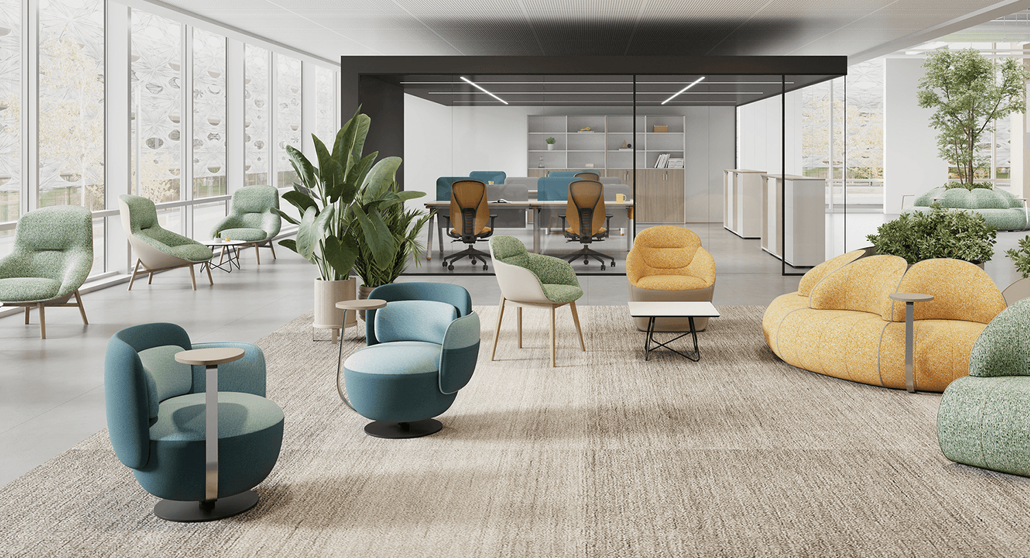 Eva Collaborative Auto-Return Armchair | Comfort & Style in Green or Blue